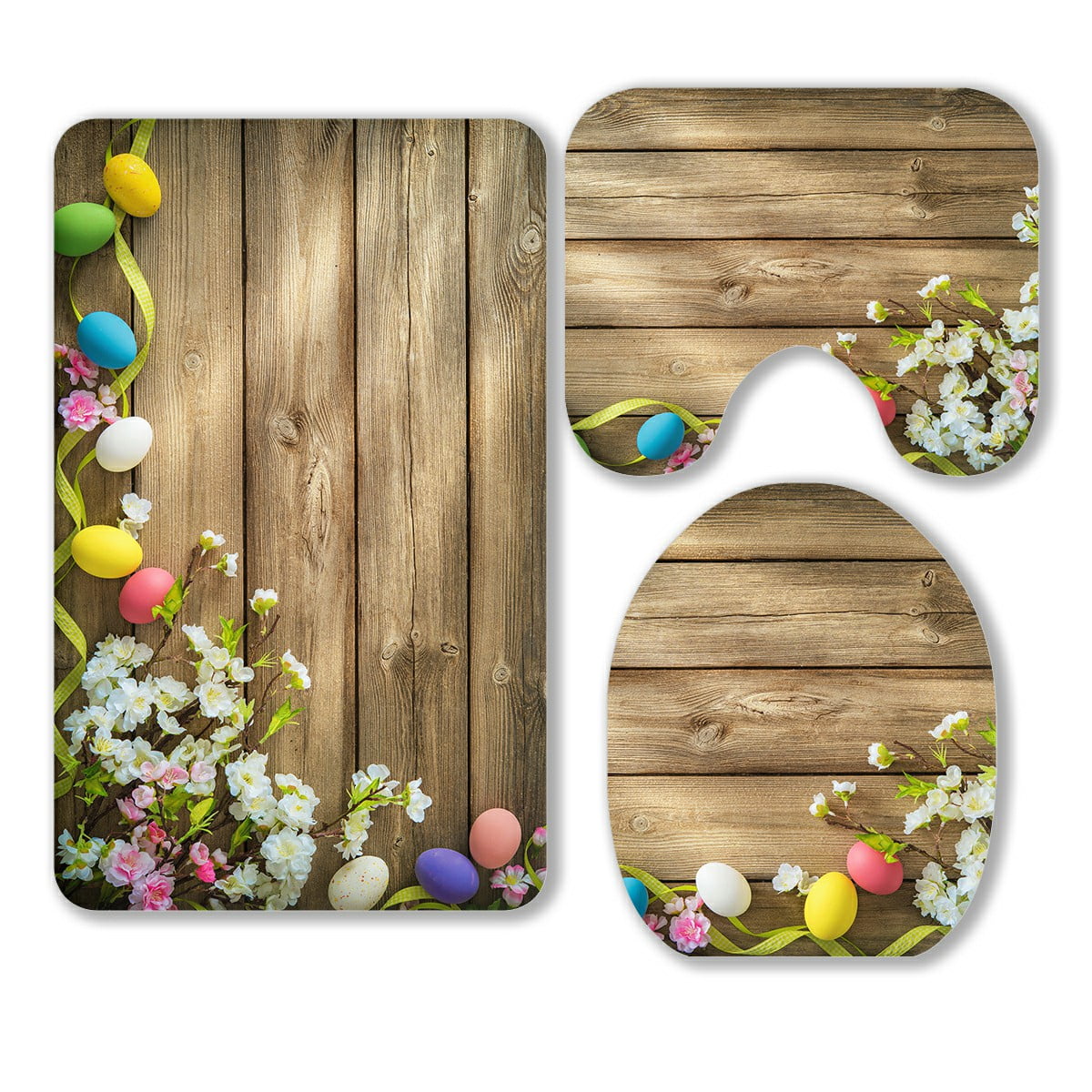 ABPHQTO Easter With Colorful Eggs Spring Flowers 3 Piece Bathroom Rugs ...
