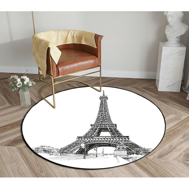 ABPHQTO Eiffel Tower Paris France Round Area Rugs Diameter 3.3 x 3.3ft ...