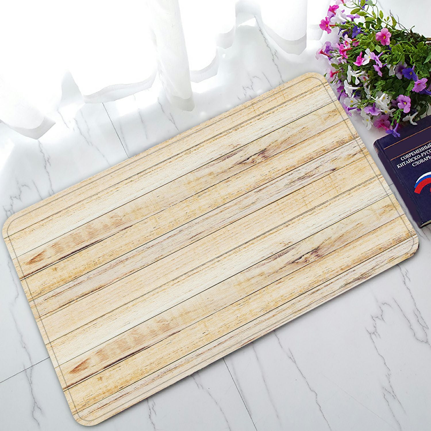 ABPHQTO Empty Plank Teak Brown Wooden Texture Doormat Entrance Rug Area ...