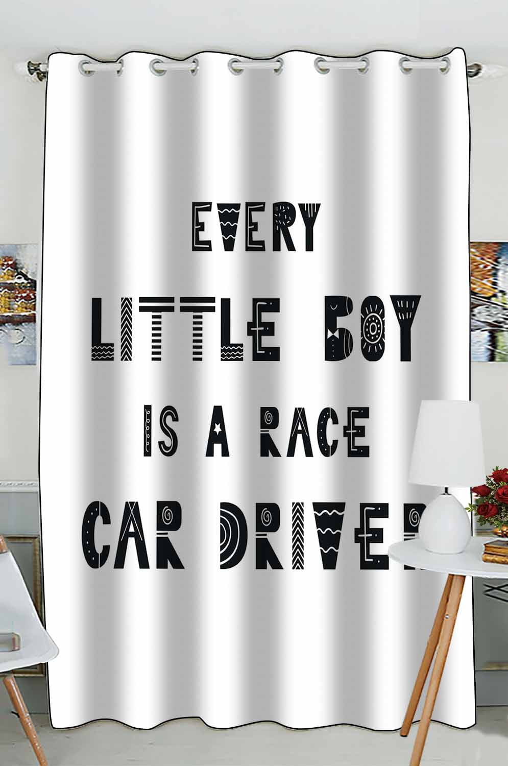 ABPHQTO Every Little Boy Is A Race Car Driver Window Curtain Kitchen ...