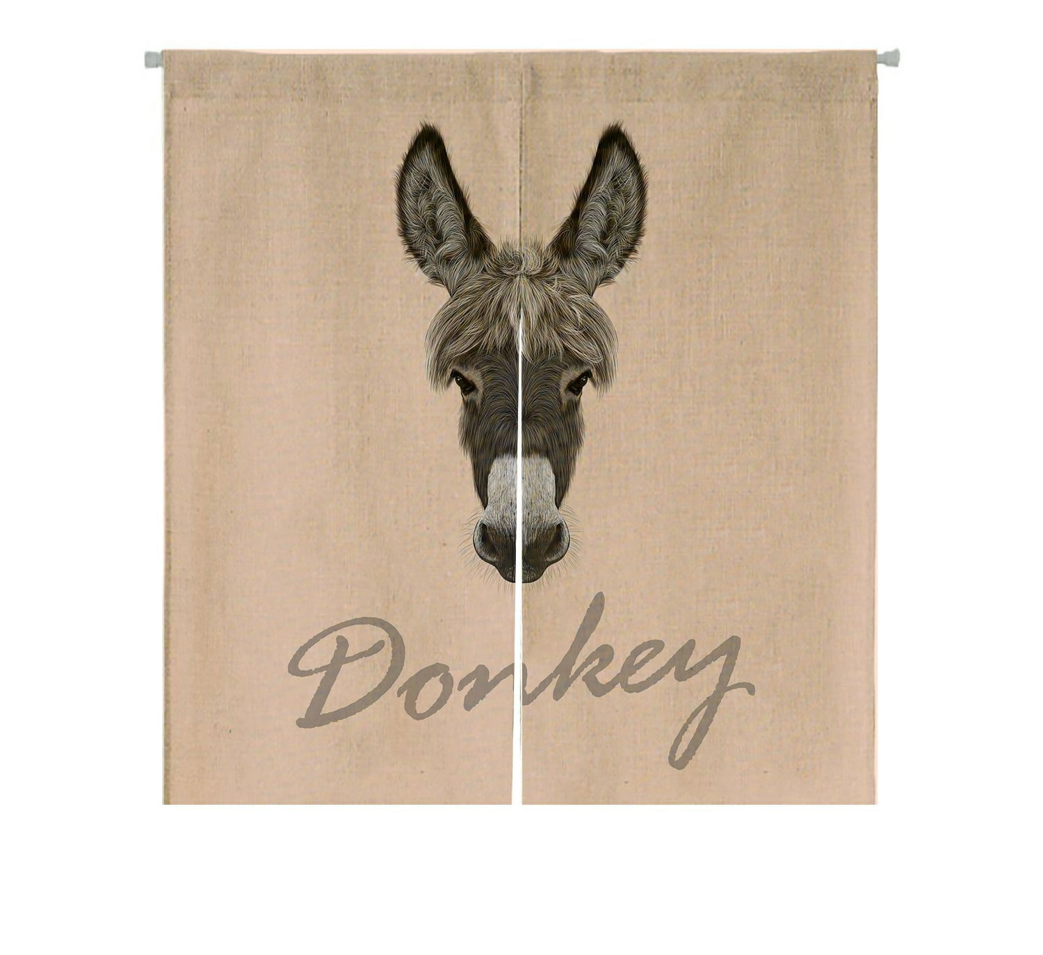 ABPHQTO Farm Donkey Portrait Grey Donkey Pink Japanese Noren Curtain ...
