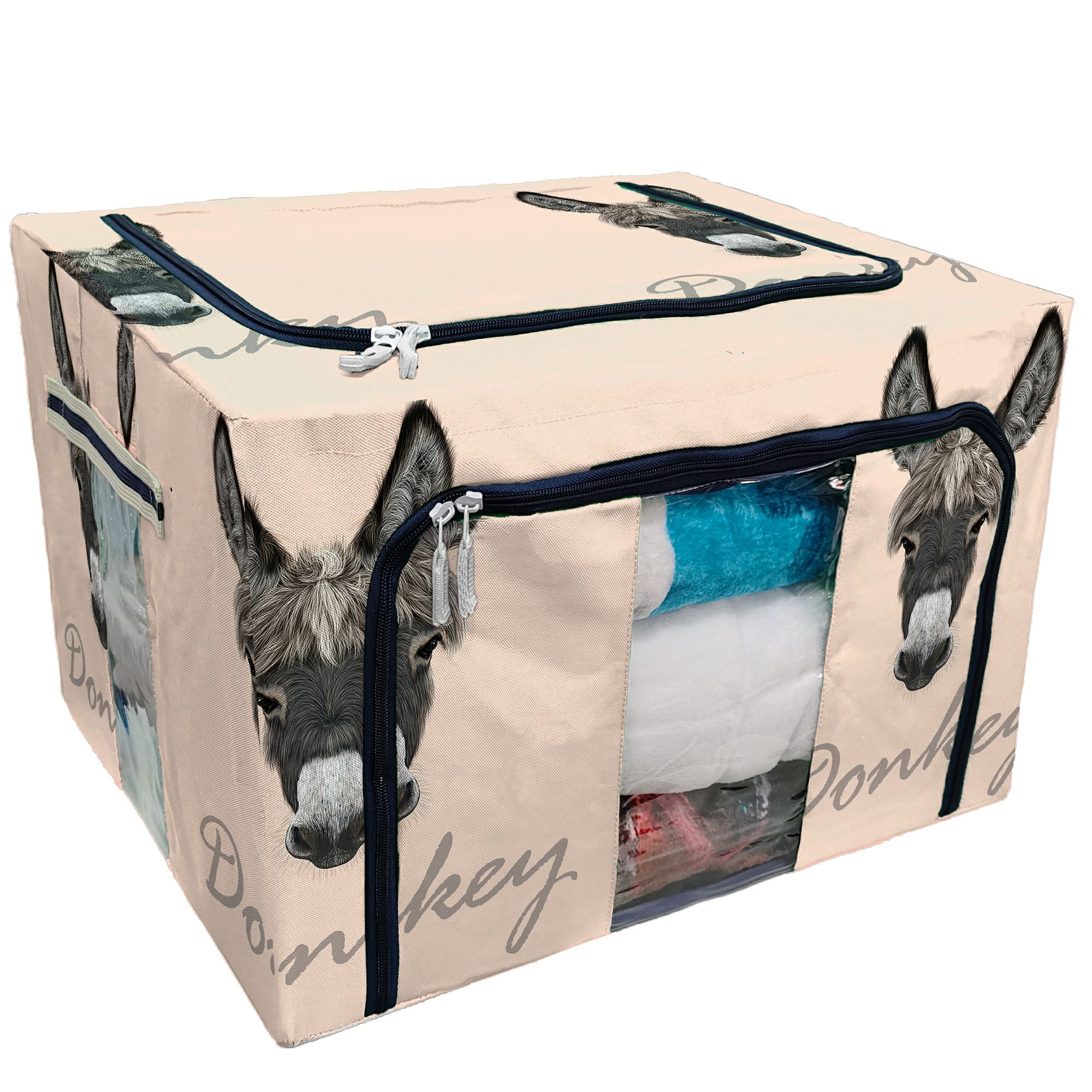 ABPHQTO Farm Donkey Portrait Grey Donkey Pink Storage Bag Clear Window ...