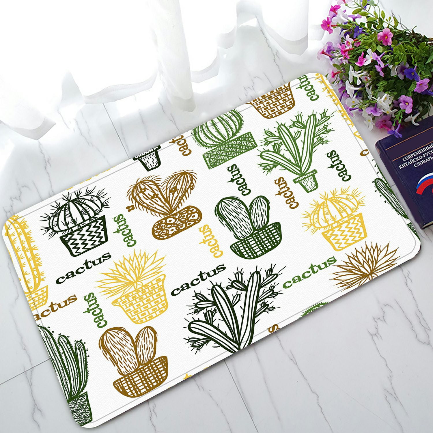 ABPHQTO Flat Succulent Plants Cactuses Pots Botanical Florals Doormat ...
