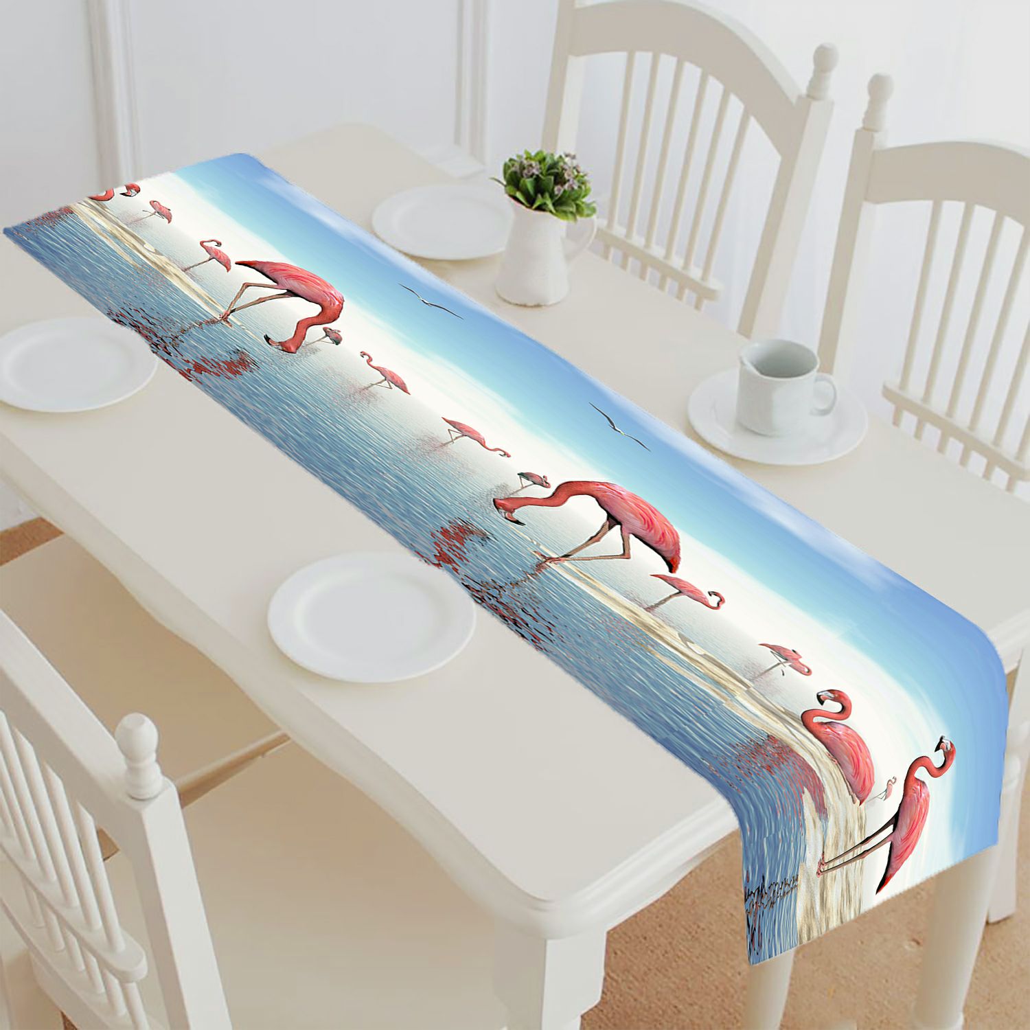 ABPHQTO Flock Of Pink Flamingos At The Beach Table Runner Placemat ...