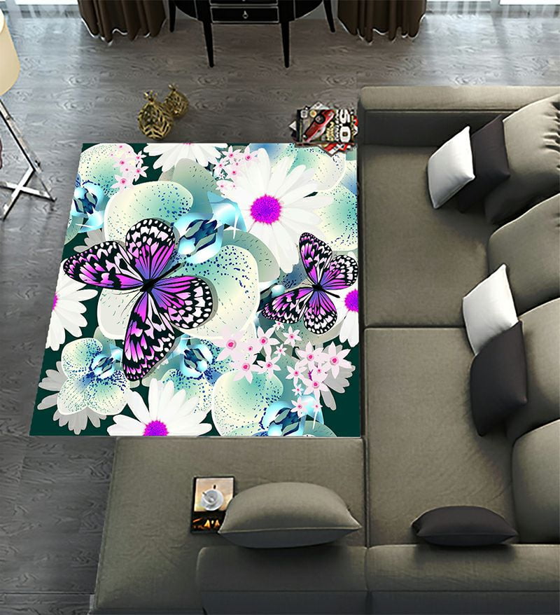 ABPHQTO Flowers Orchid Butterfly Area Rugs 5 x 8ft Floor Carpet Mat for ...