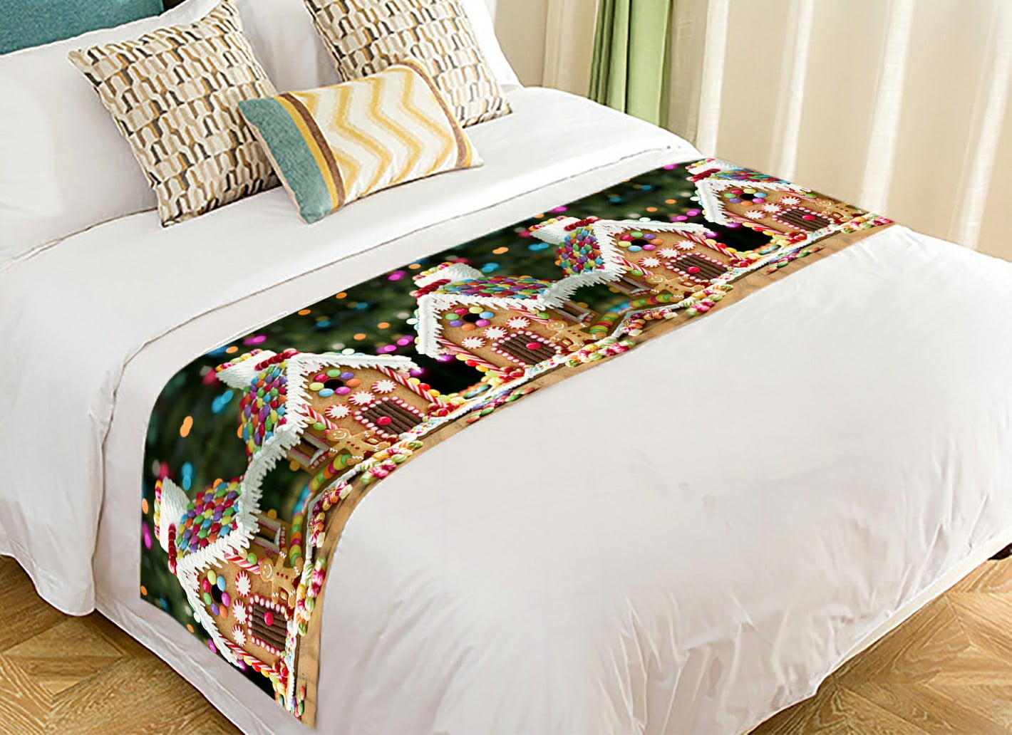 ABPHQTO Gingerbread House Bed Runner Bedding Scarf Bed Decoration 20x95 ...