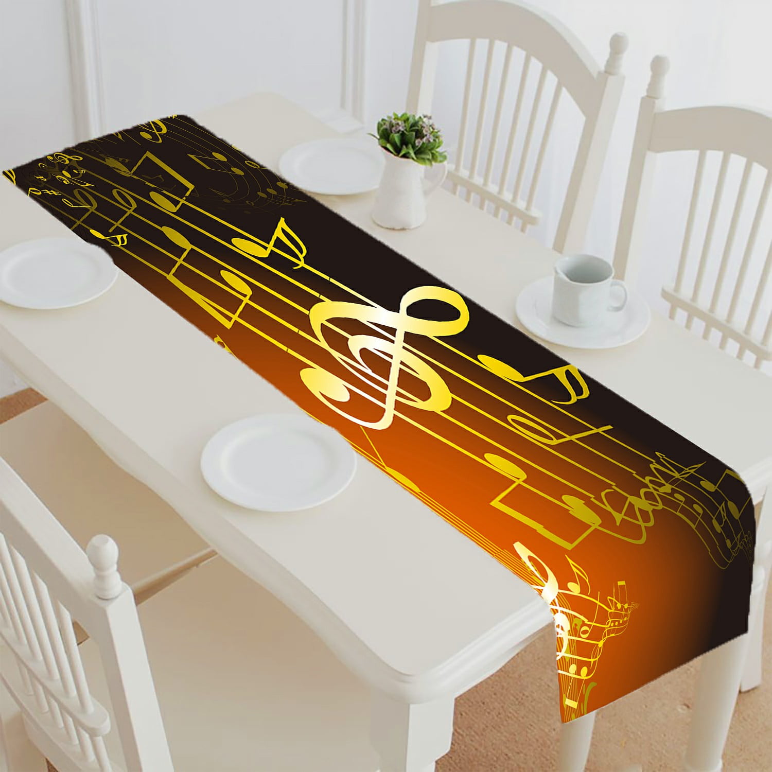 ABPHQTO Golden Music Theme Various Notes Table Runner Placemat ...