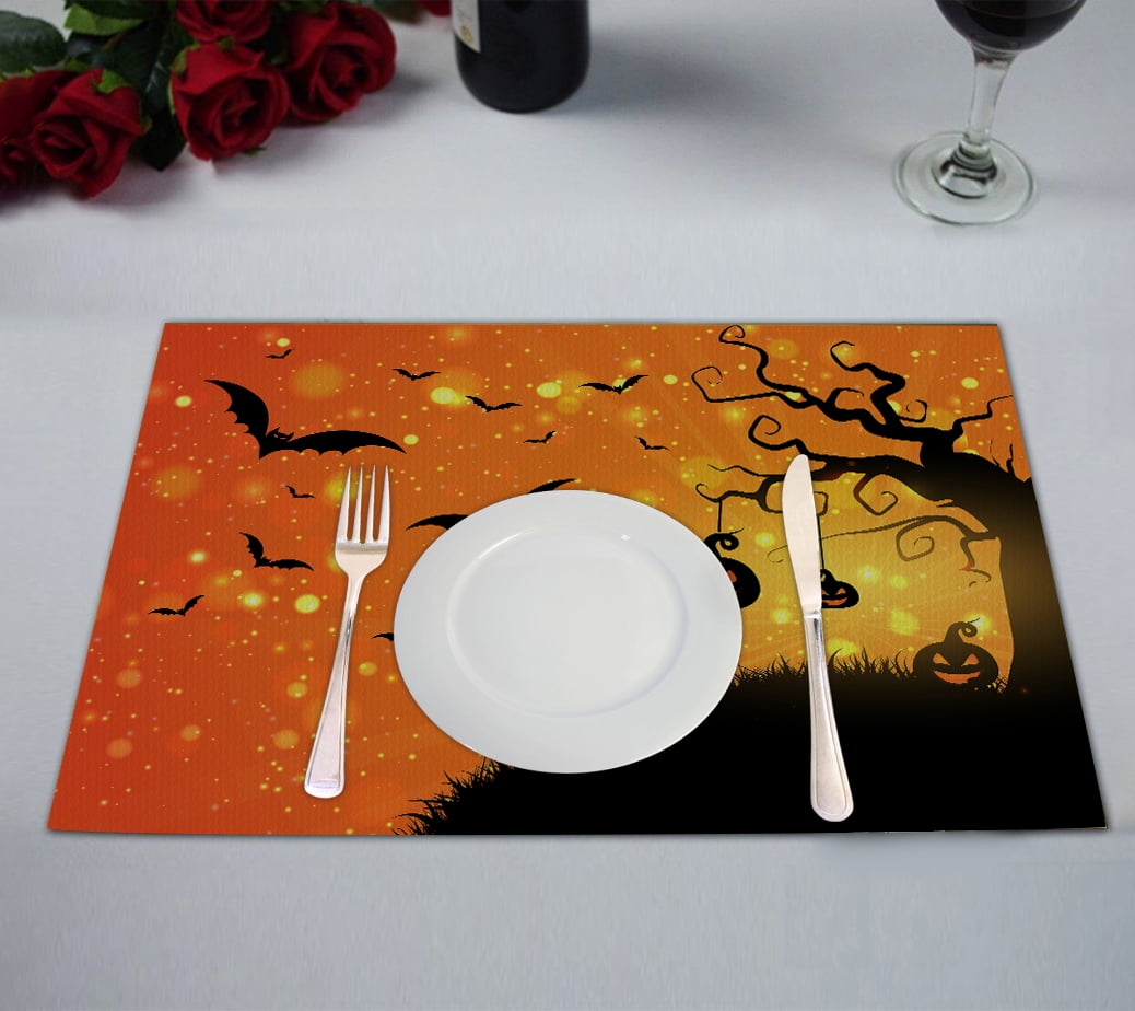 ABPHQTO Halloween Pumpkins Bats Placemat 12x18 Inch,Set of 2 Table ...