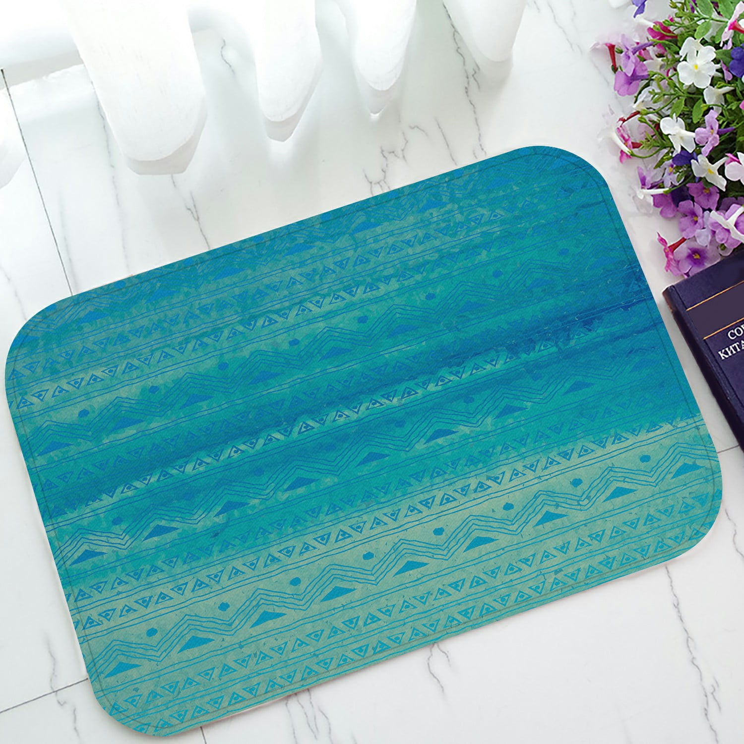 ABPHQTO Hand Drawn Blue Turquoise Tribal Doormat Entrance Rug Area Rug ...