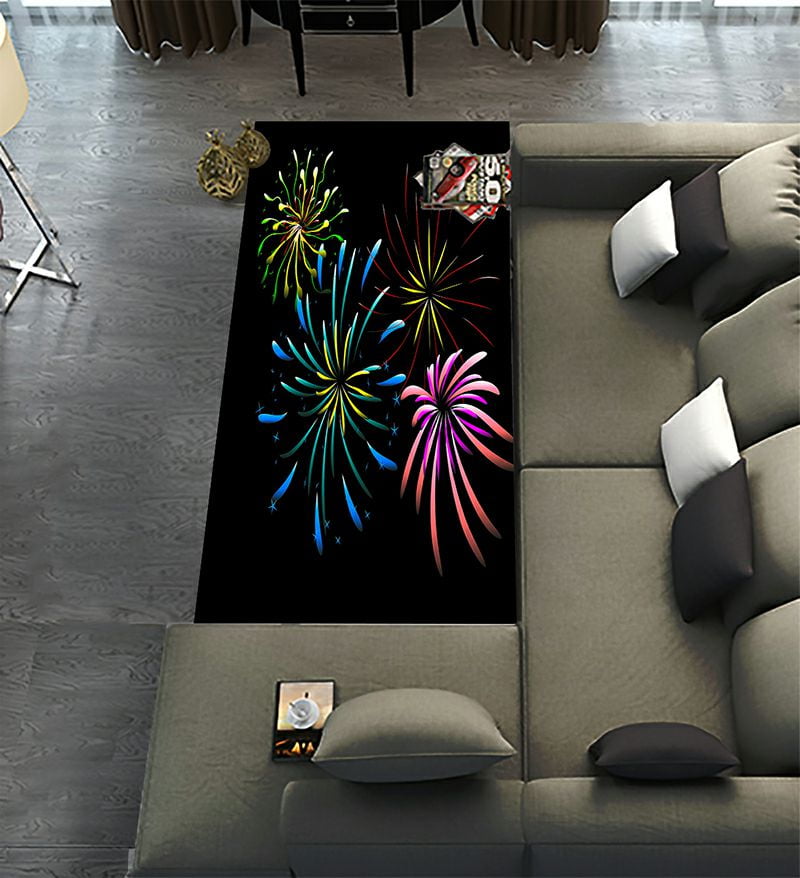 ABPHQTO Happy New Year Colored Neon Effect Fireworks Runner Rug 3.3 x ...