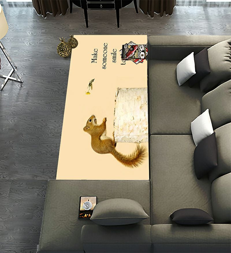 ABPHQTO Happy Squirrel Receiving Flower Hummingbird Friend Runner Rug 4 ...