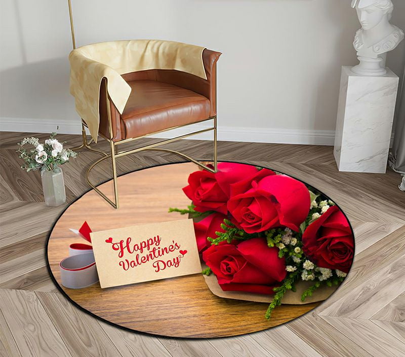 ABPHQTO Happy Valentines Day Roses Wooden Board Wedding Day Round Area ...