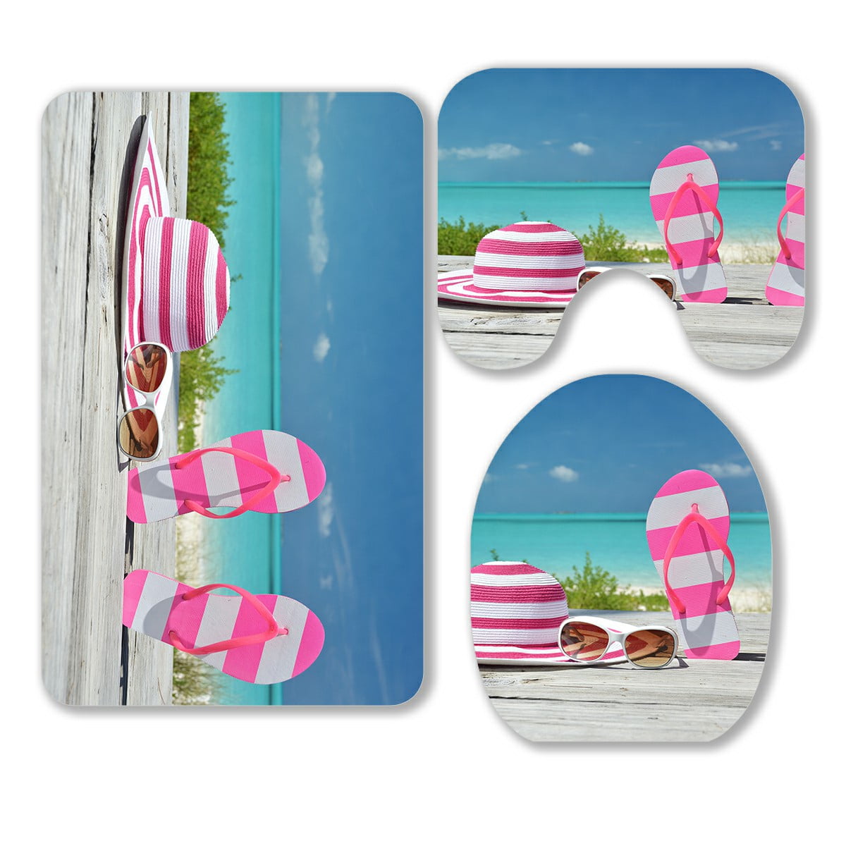 ABPHQTO Hat Sunglasses Flip Flops Ocean Exuma Bahamas 3 Piece Bathroom ...