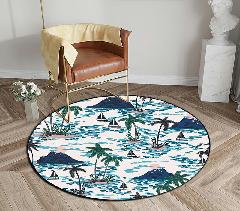 ABPHQTO Hawaii Mountain Sunset Palm Trees Boats Round Area Rugs ...