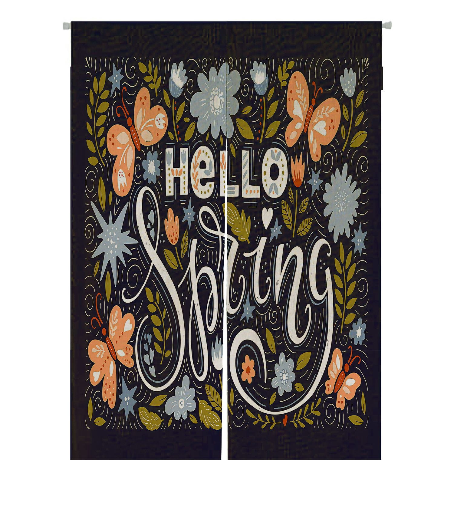 ABPHQTO Hello Spring Flowers Butterflies Japanese Noren Curtain Doorway ...