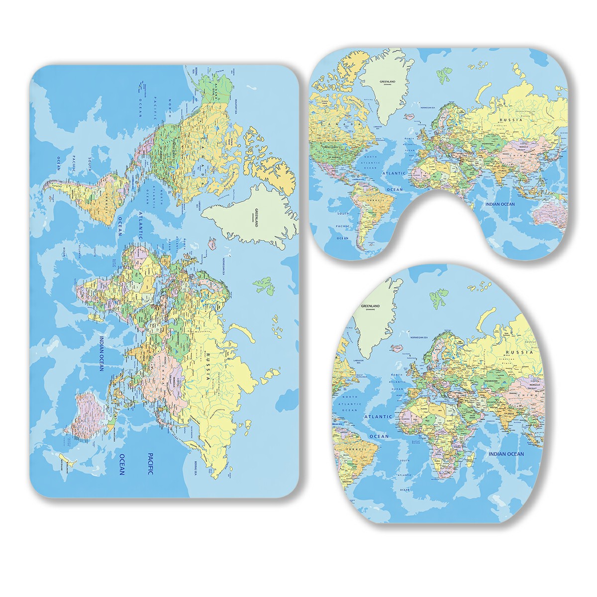 ABPHQTO Highly Detailed Political World Map Labeling 3 Piece Bathroom ...