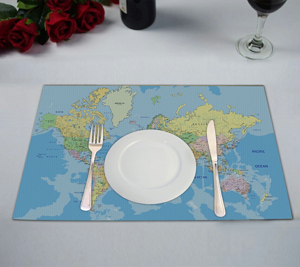 ABPHQTO Highly Detailed Political World Map Labeling Placemat 12x18 ...