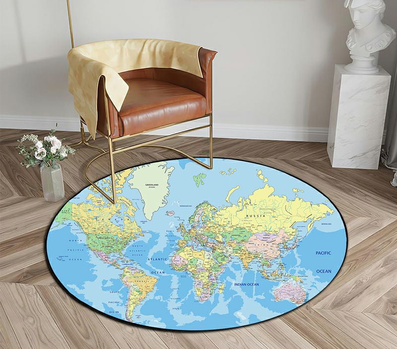 ABPHQTO Highly Detailed Political World Map Labeling Round Area Rugs ...