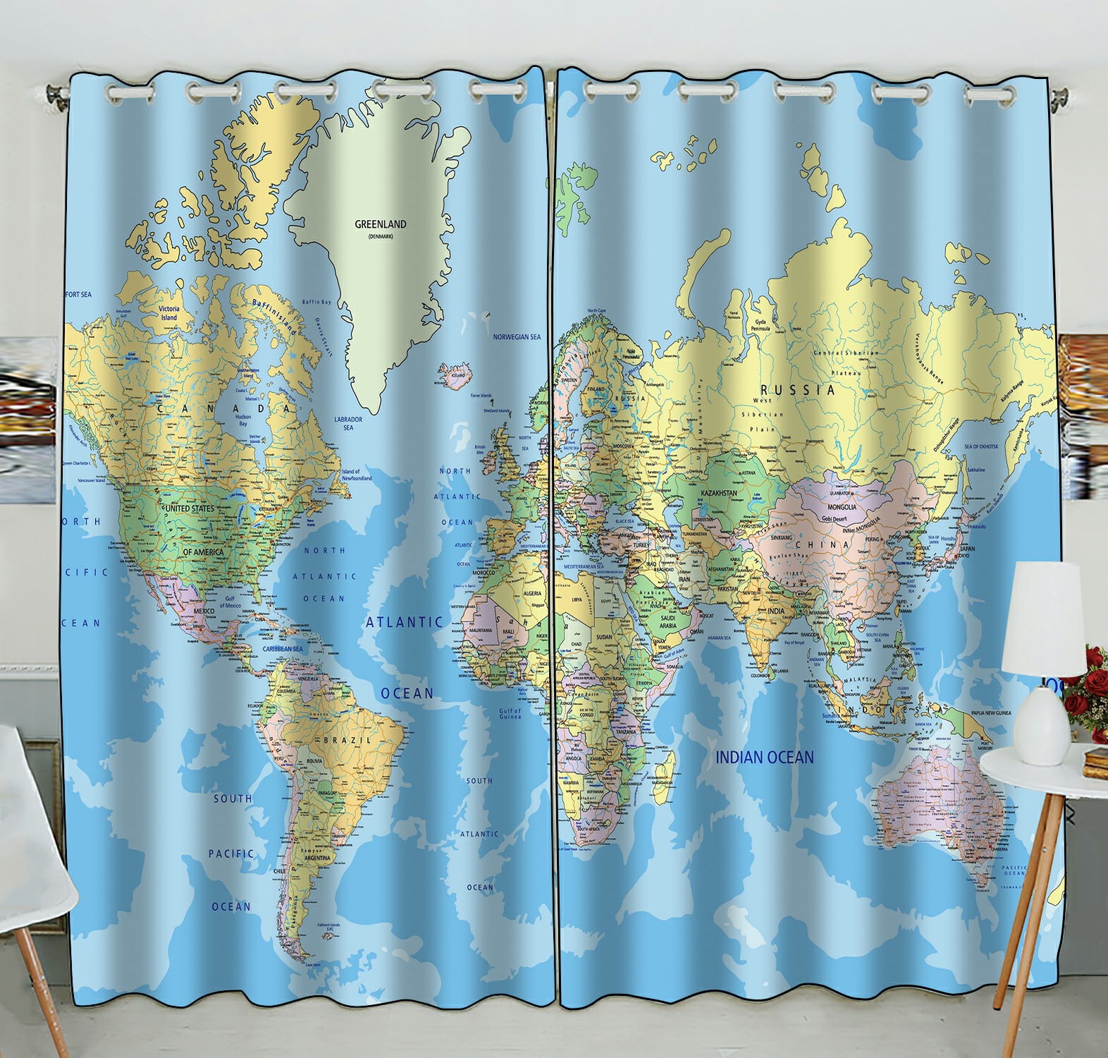 ABPHQTO Highly Detailed Political World Map Labeling Window Curtain ...