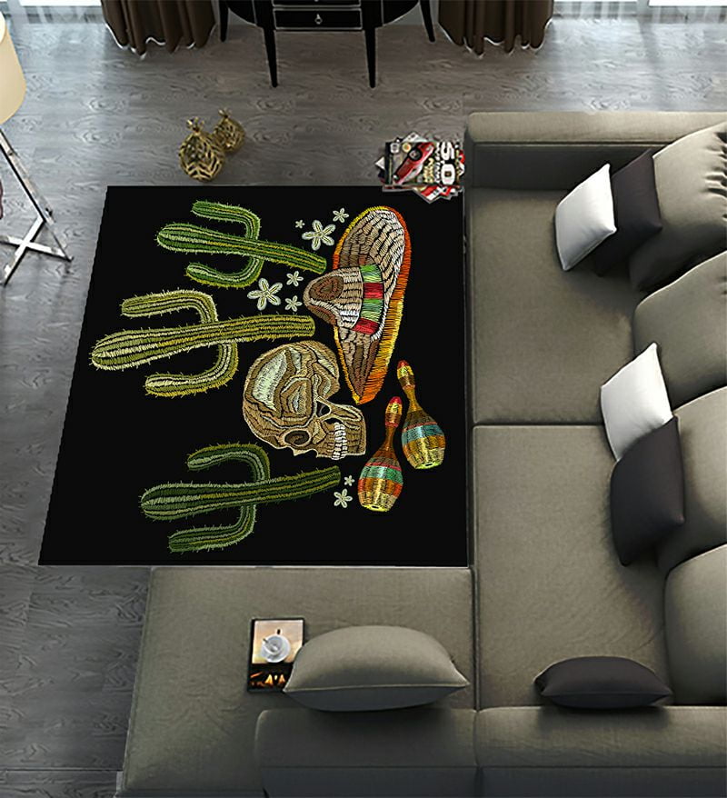 ABPHQTO Human Skull Sombrero Maracas Cactus Area Rugs 6 x 8ft Floor ...