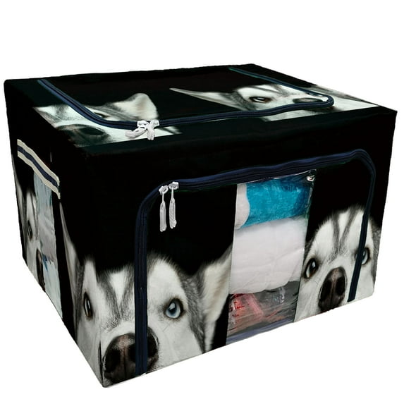 ABPHQTO Husky Dog With Blue Eyes Storage Bag Clear Window Storage Bins ...