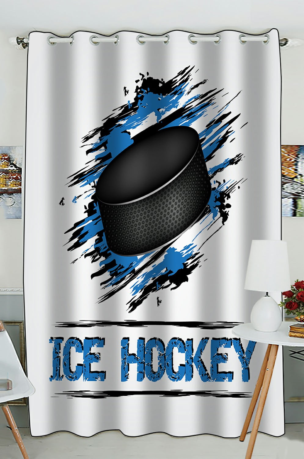 ABPHQTO Ice Hockey Puck Grunge Effect Window Curtain Kitchen Curtain ...