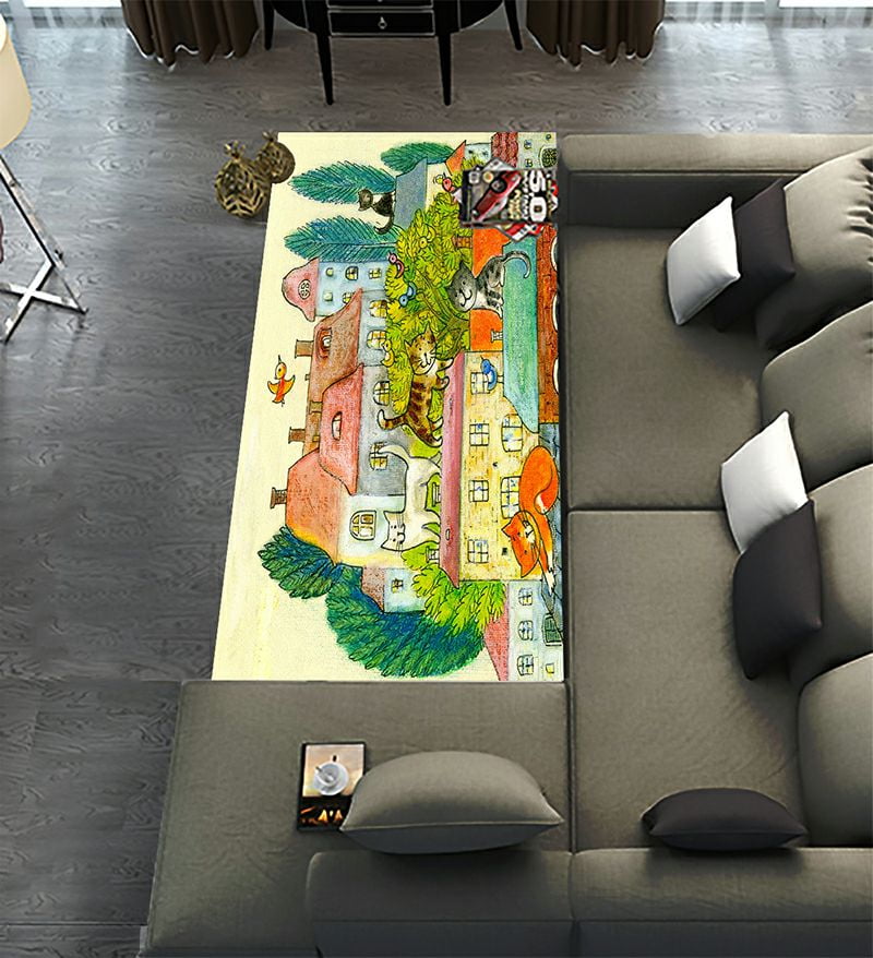 ABPHQTO Illustration Cats Roof Runner Rug 2 x 7ft Long Area Rug Carpet ...