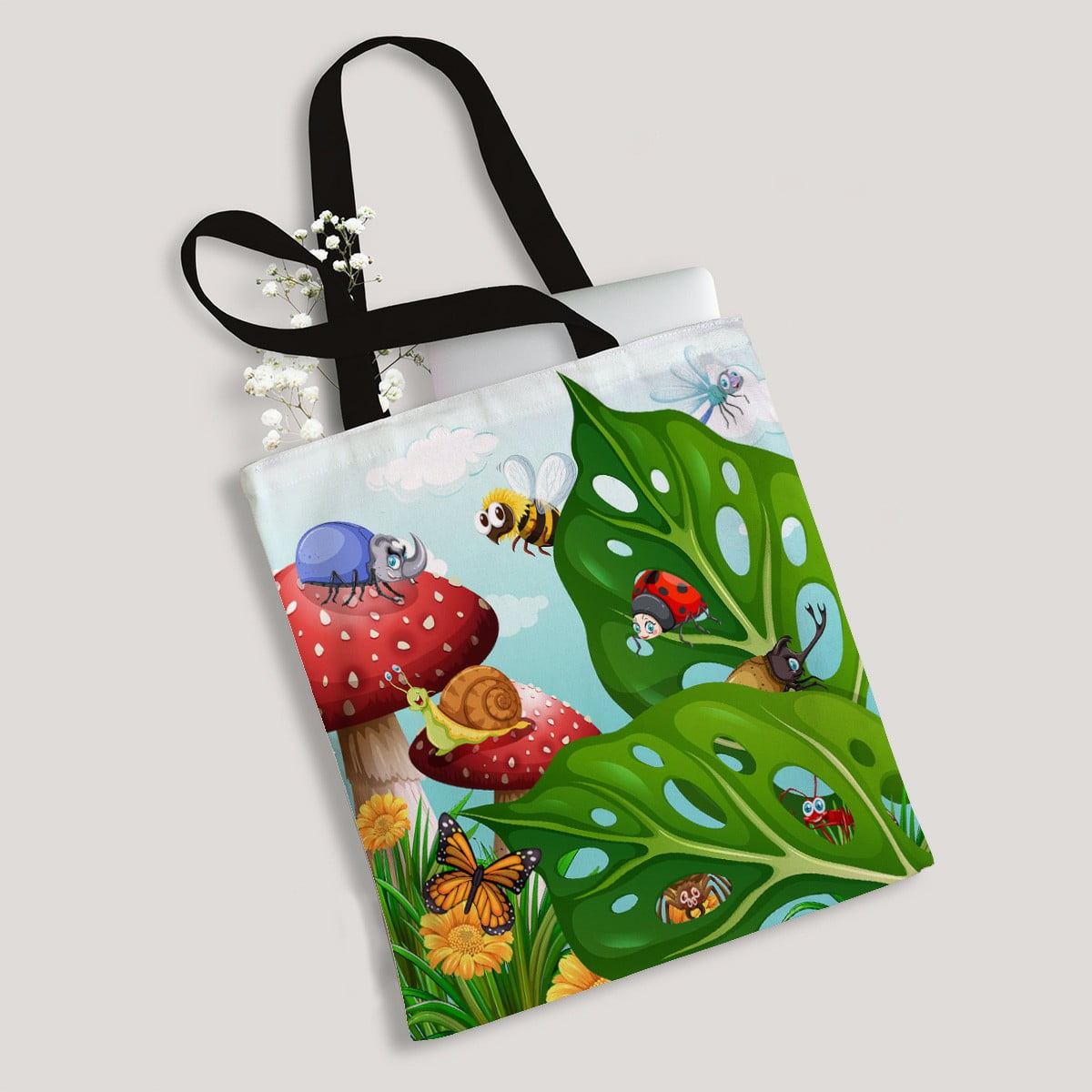 ABPHQTO Insects Flying In The Garden Canvas Bag Reusable Tote Grocery ...