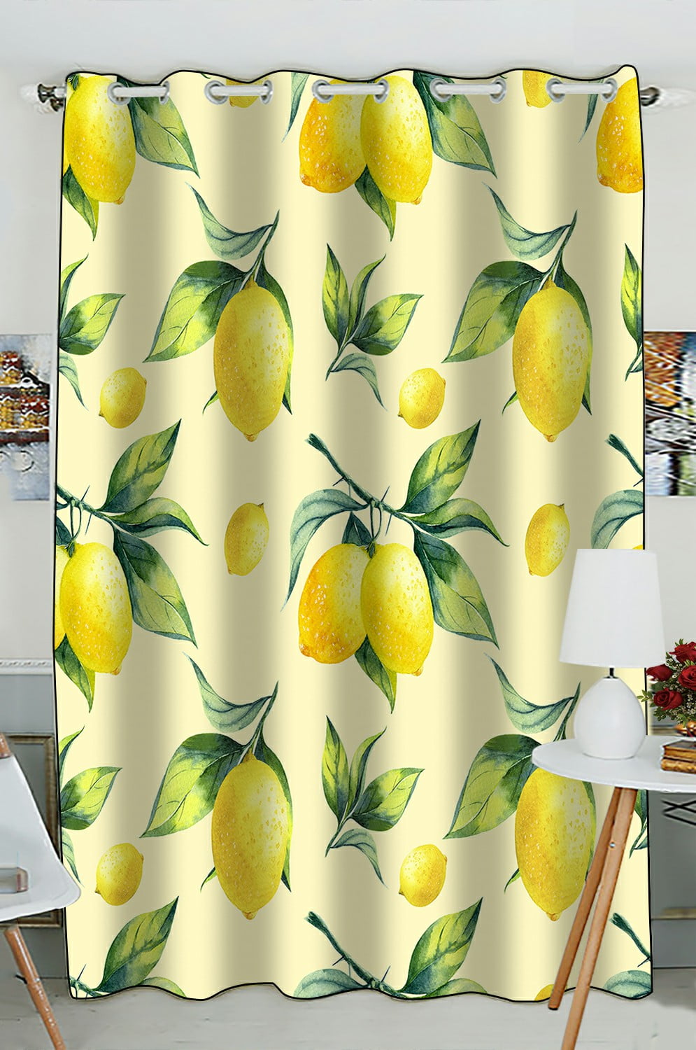 ABPHQTO Lemon Yellow Window Curtain Kitchen Curtain Window Drapes Panel ...