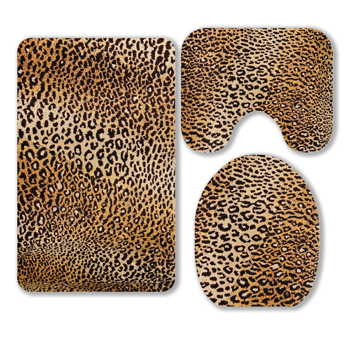 ABPHQTO Leopard 3 Piece Bathroom Rugs Set Bath Rug Contour Mat and ...