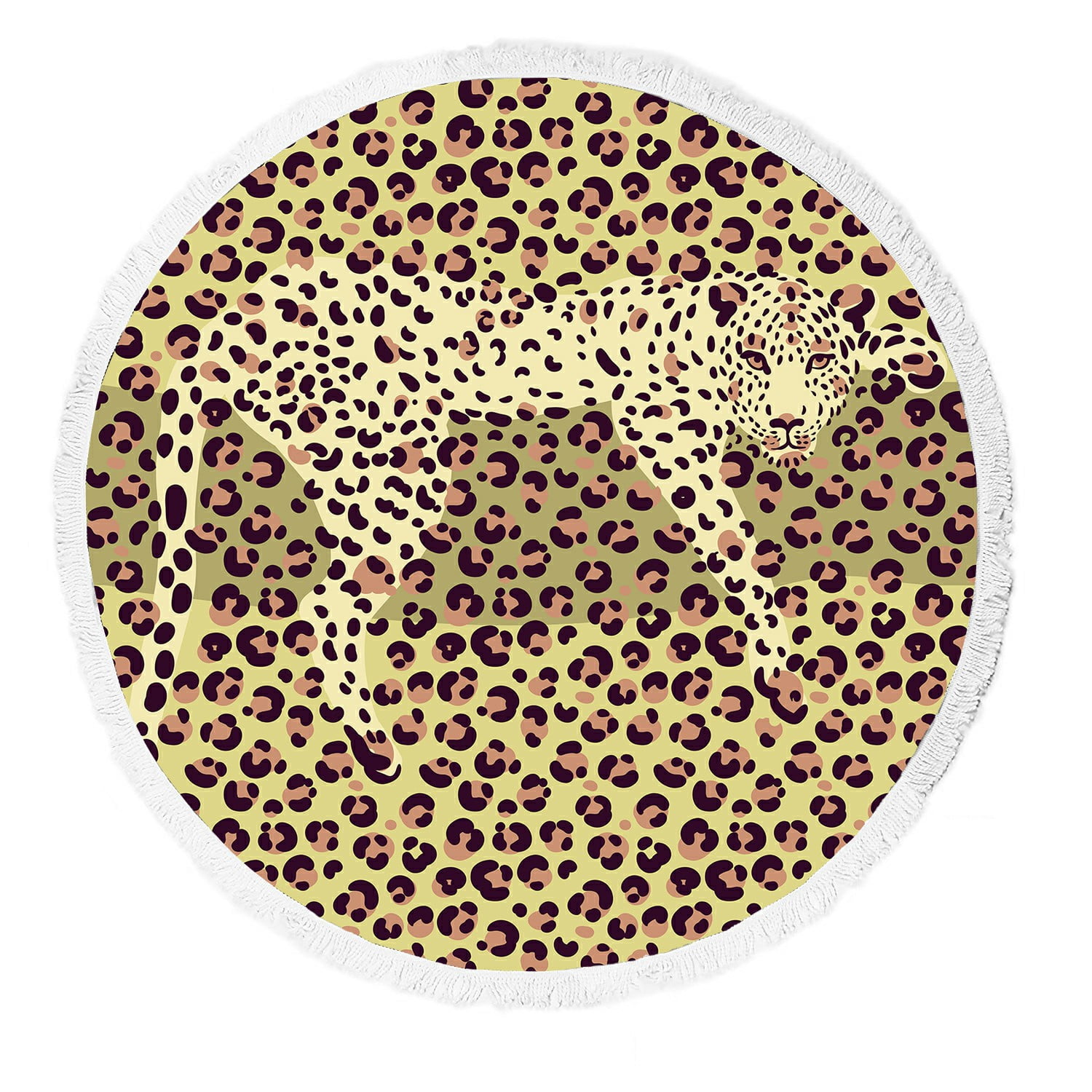 ABPHQTO Leopard Print Silhouette Of The Leopard Round Beach Blanket ...