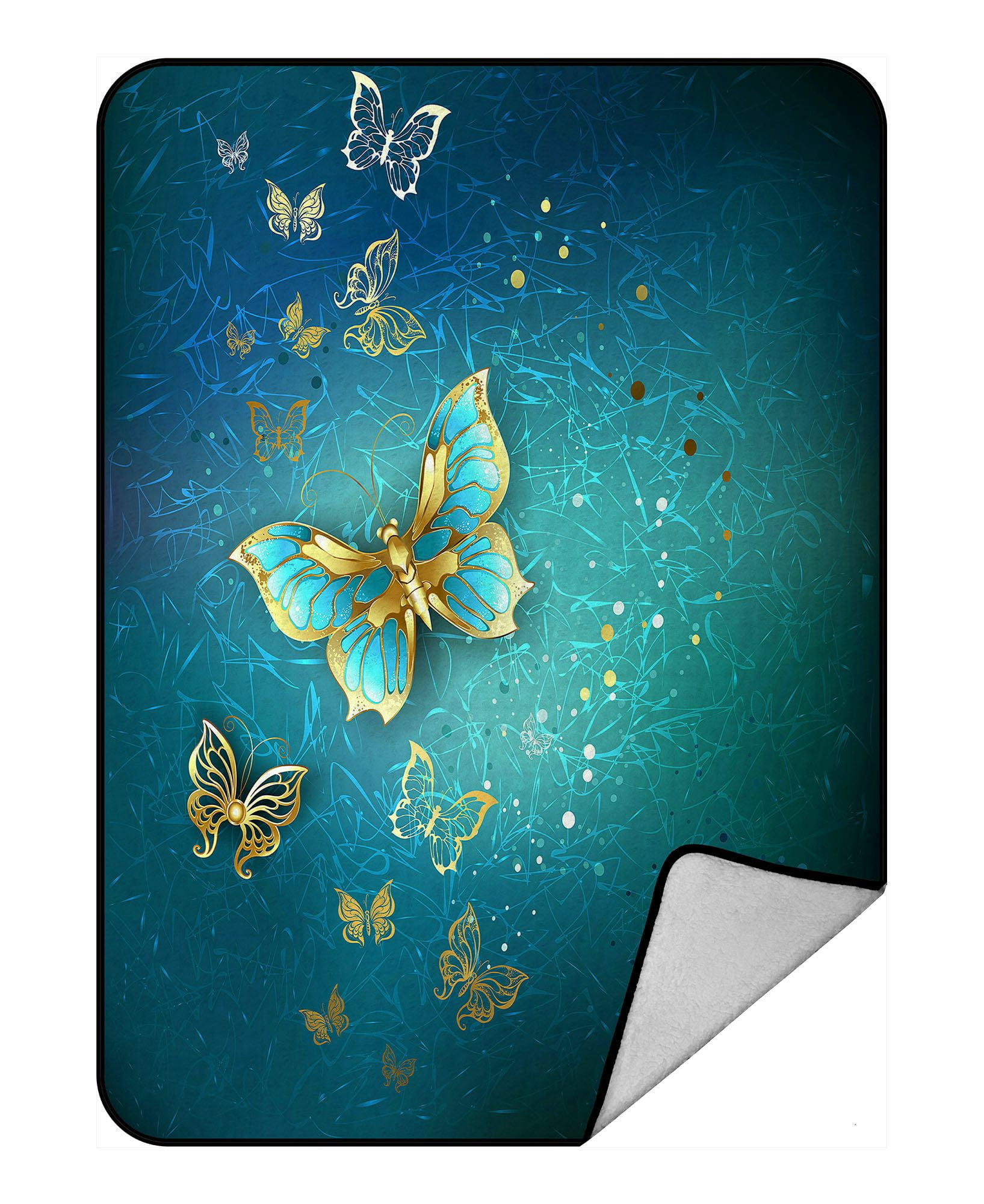 ABPHQTO Luxury Gold Butterflies Blue Textural Fleece Blanket Fleece ...