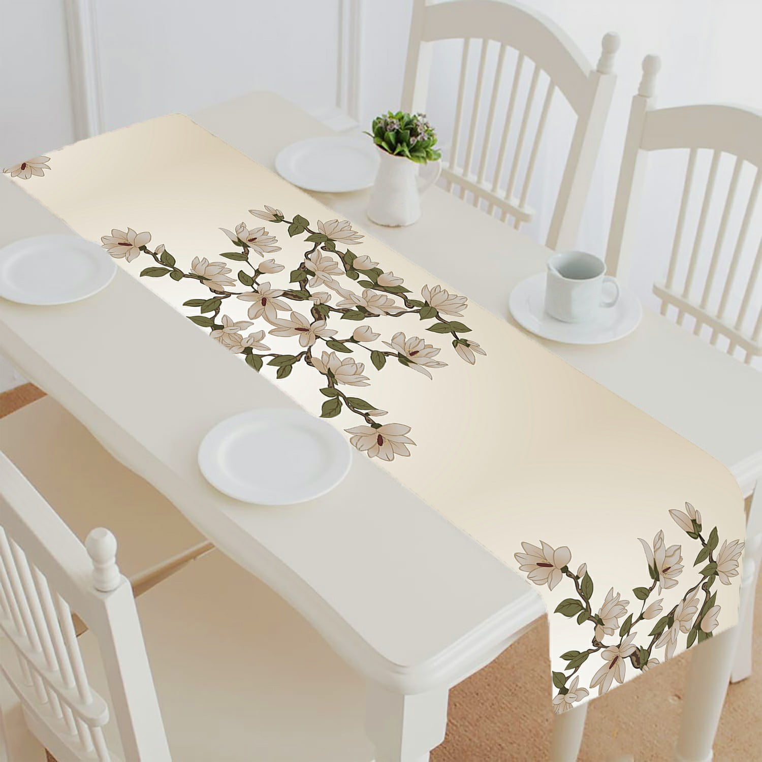 ABPHQTO Magnolia Flowers Branch Table Runner Placemat Tablecloth For ...