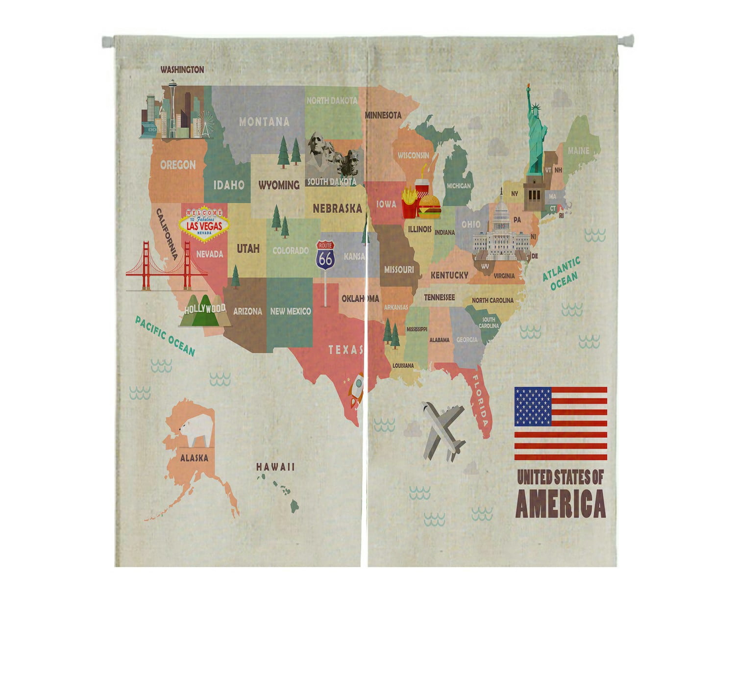 ABPHQTO Map Of The United States Of America With Famous Attractions ...
