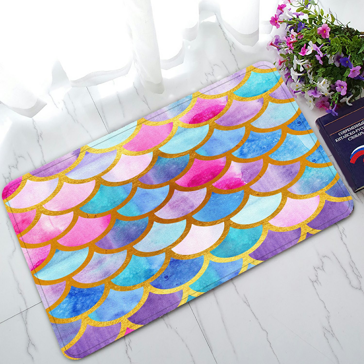 ABPHQTO Mermaid Scales Fish Scales Bright Summer Doormat Entrance Rug ...