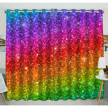 ABPHQTO Rainbow Glitter Window Curtain Kitchen Curtain Window Drapes ...