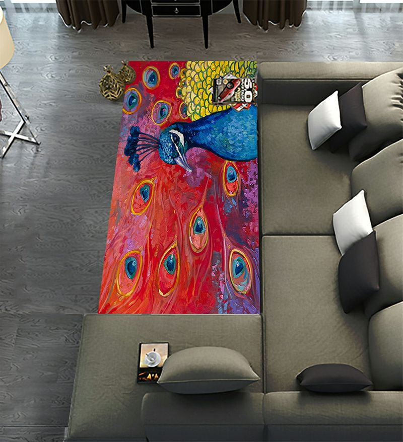 ABPHQTO Multicolored Peacock Modern Art Runner Rug 2.6 x 7ft Long Area ...