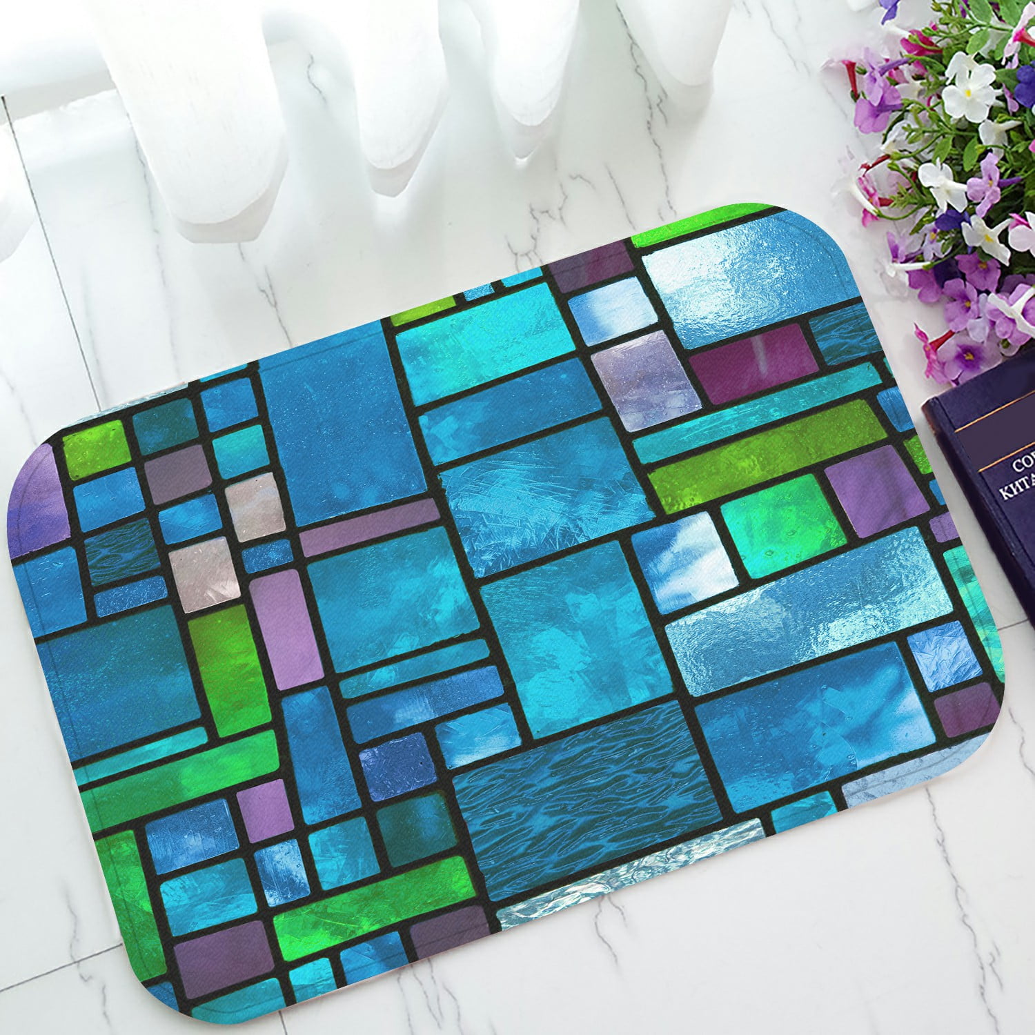ABPHQTO Multicolored Stained Glass Window Irregular Block Doormat ...