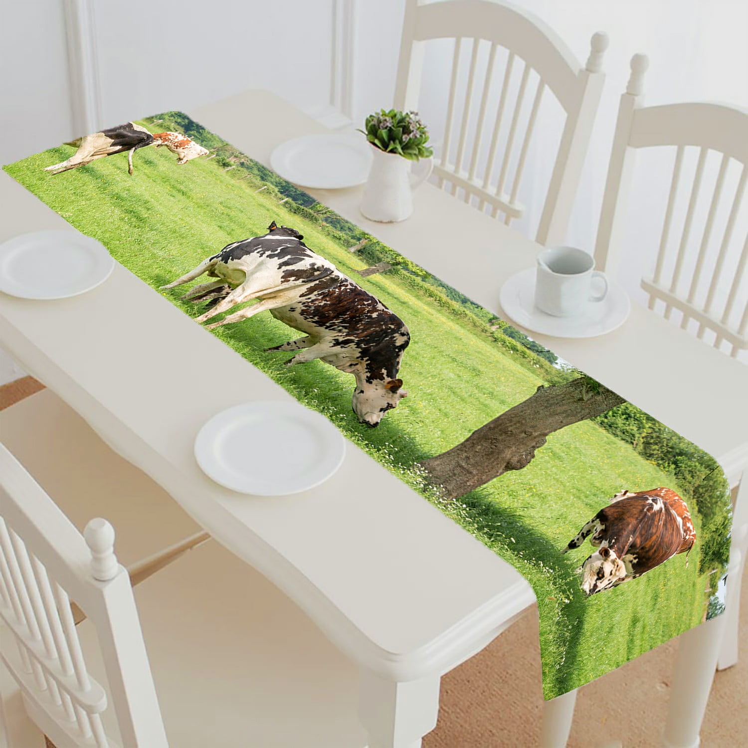 ABPHQTO Norman Black And White Cows Grazing On Grassy Green Field Table ...