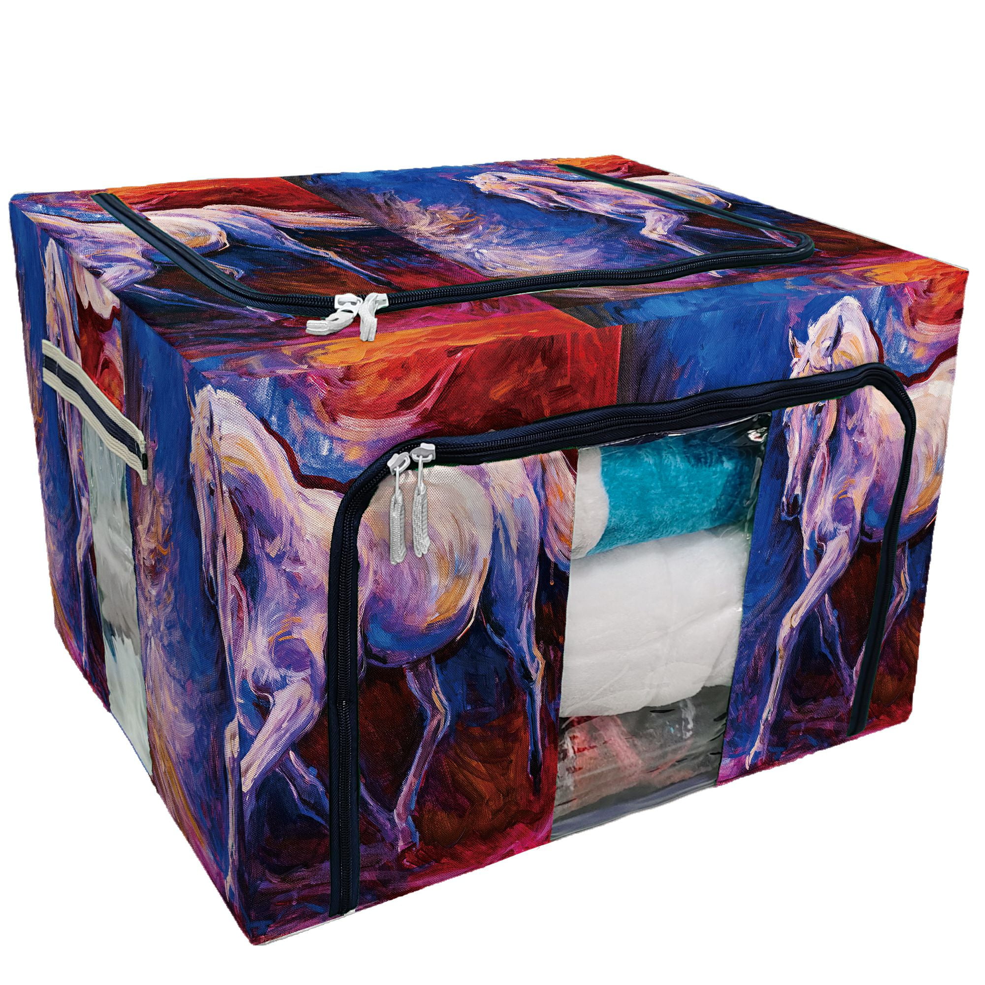 ABPHQTO Oil Painting White Running Horse Storage Bag Clear Window ...