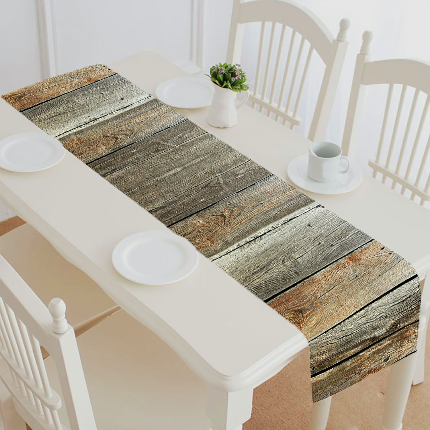 ABPHQTO Old Barn Wood Board Table Runner Placemat Tablecloth For Home ...