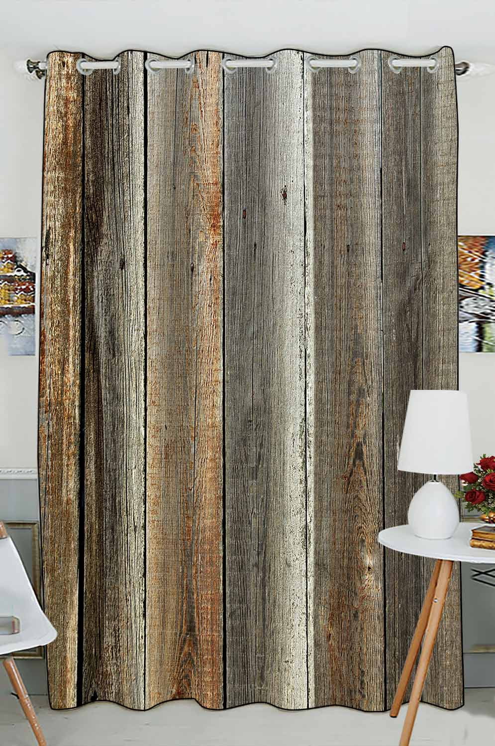 ABPHQTO Old Barn Wood Board Window Curtain Kitchen Curtain Window ...