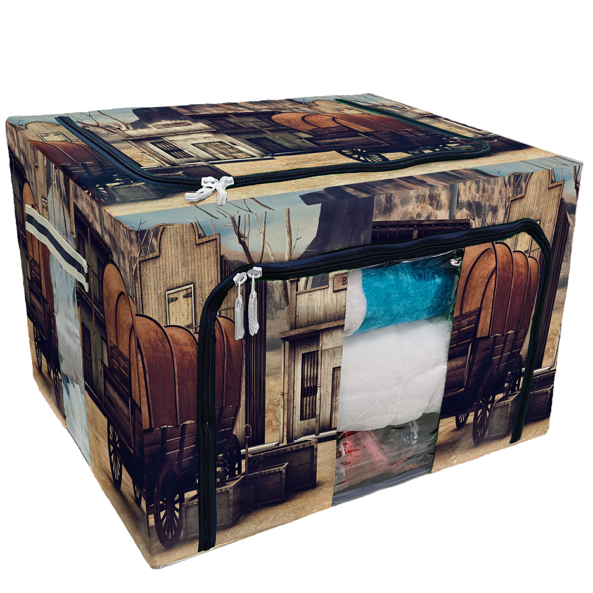ABPHQTO Old Cart Wooden Town Wild West 3D Storage Bag Clear Window ...