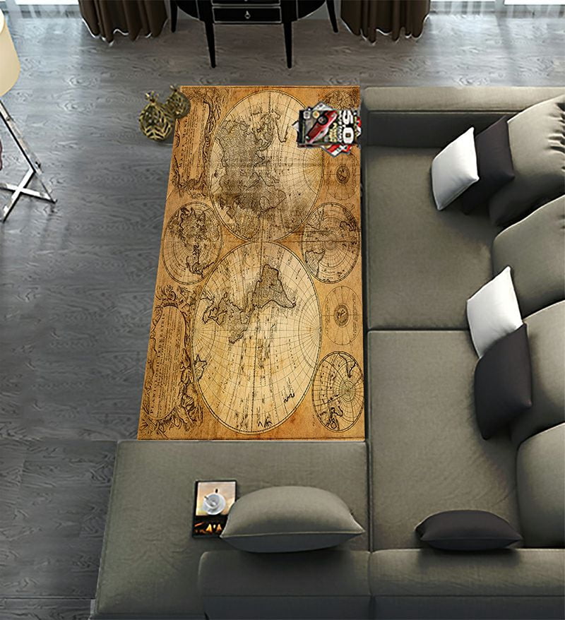 ABPHQTO Old Map Runner Rug 4 x 12ft Long Area Rug Carpet for Hallway ...