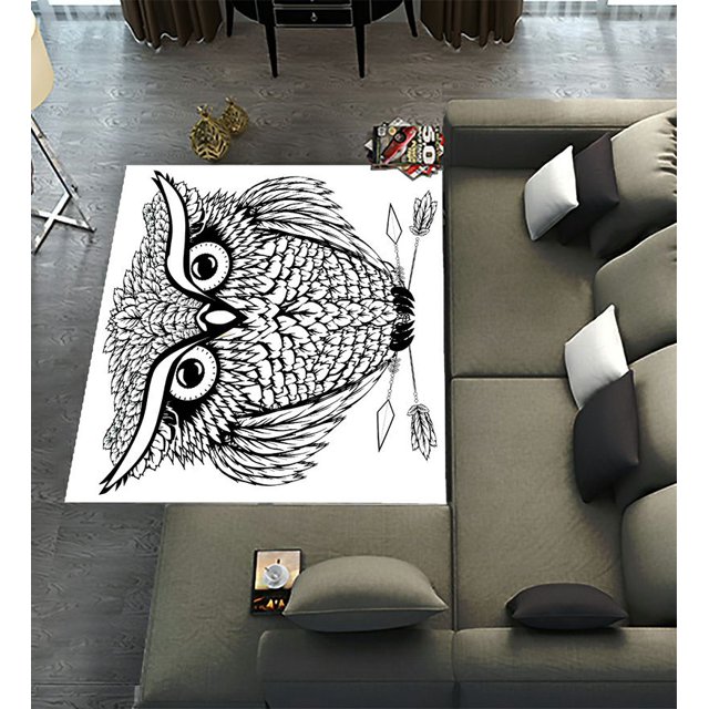 ABPHQTO Owl Branch Black White Zentangle Art Area Rugs 3 x 5ft Floor ...