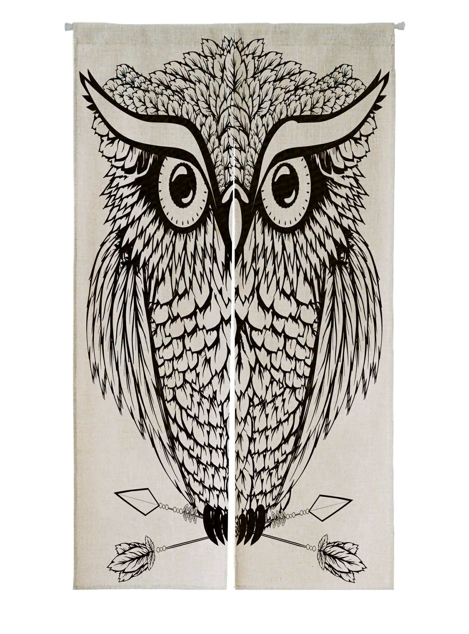 ABPHQTO Owl Branch Black White Zentangle Art Japanese Noren Curtain ...