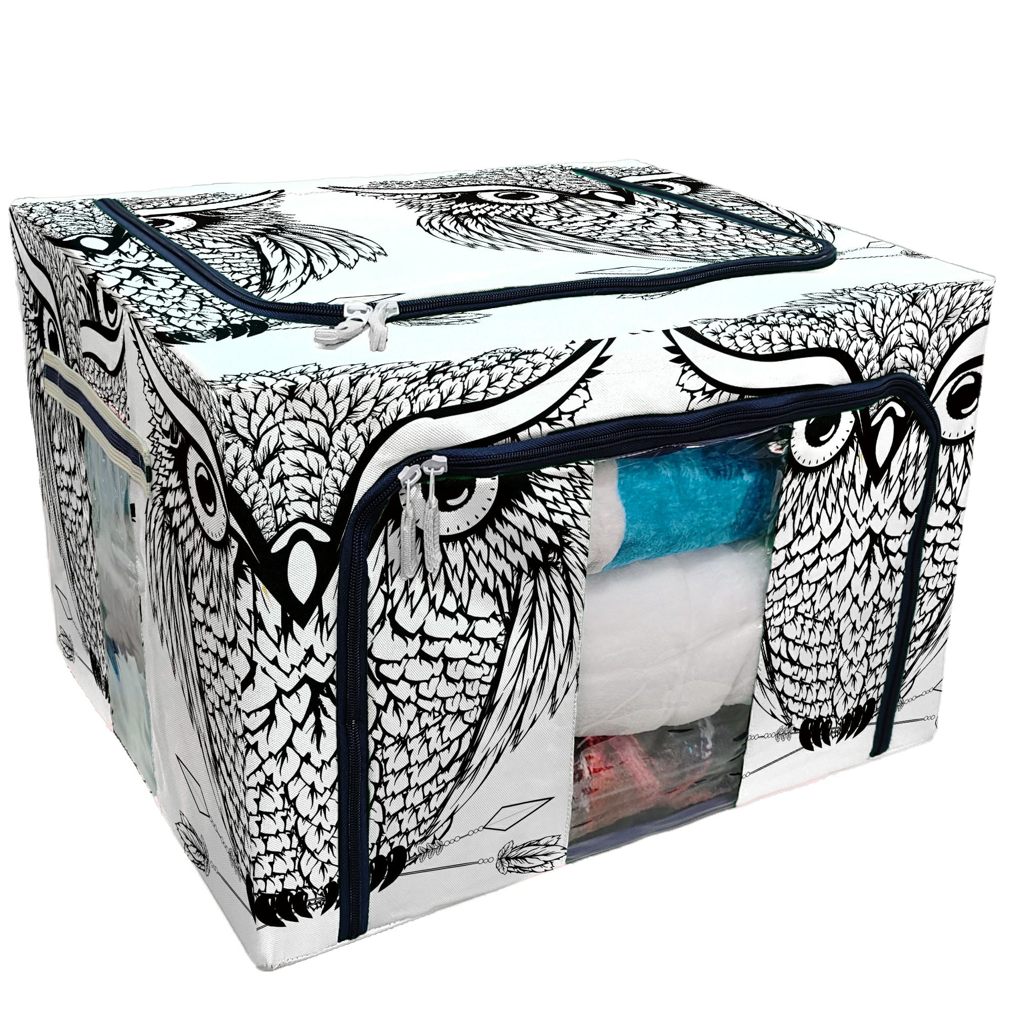 ABPHQTO Owl Branch Black White Zentangle Art Storage Bag Clear Window ...