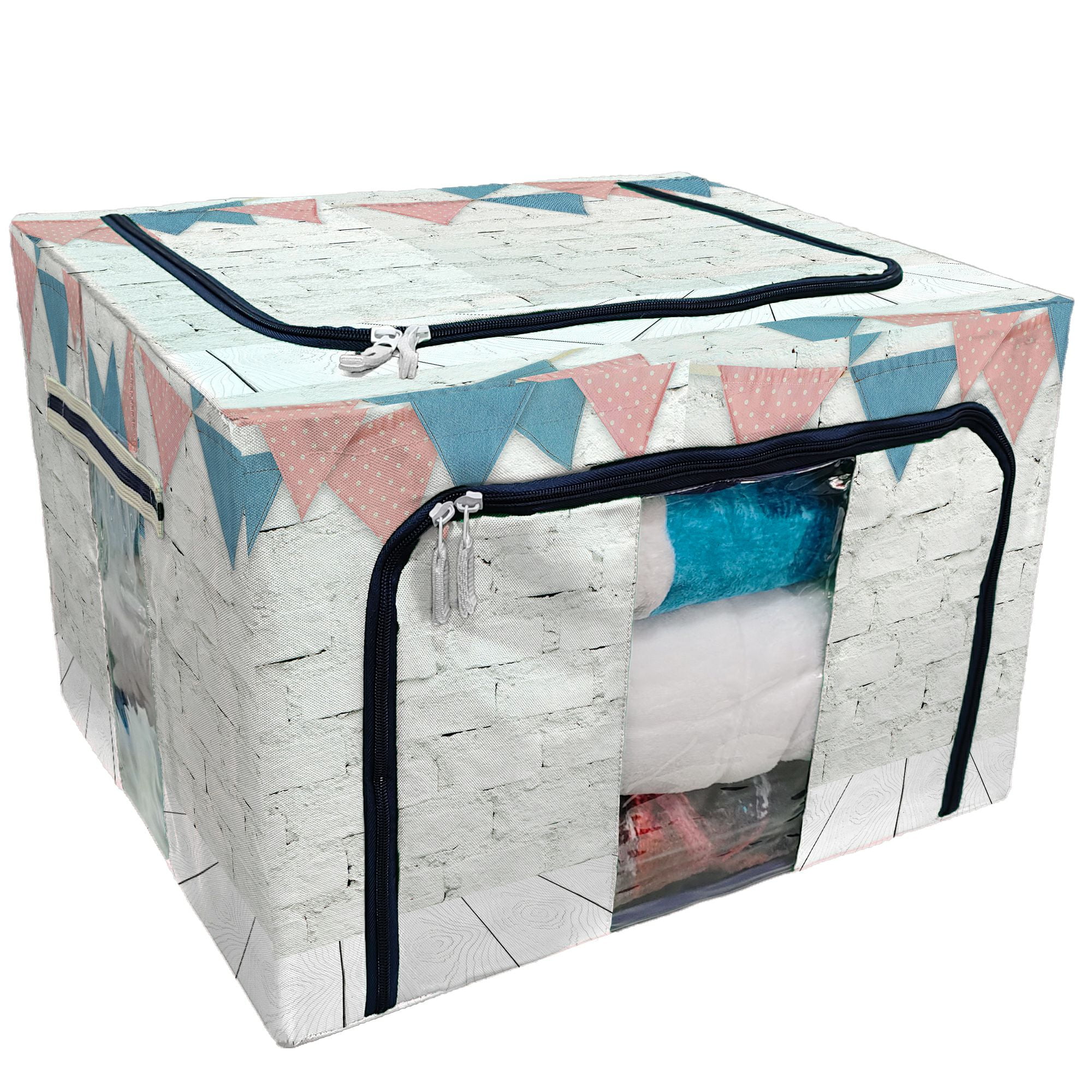ABPHQTO Party Flags Hanging On White Brick Wall Storage Bag Clear ...