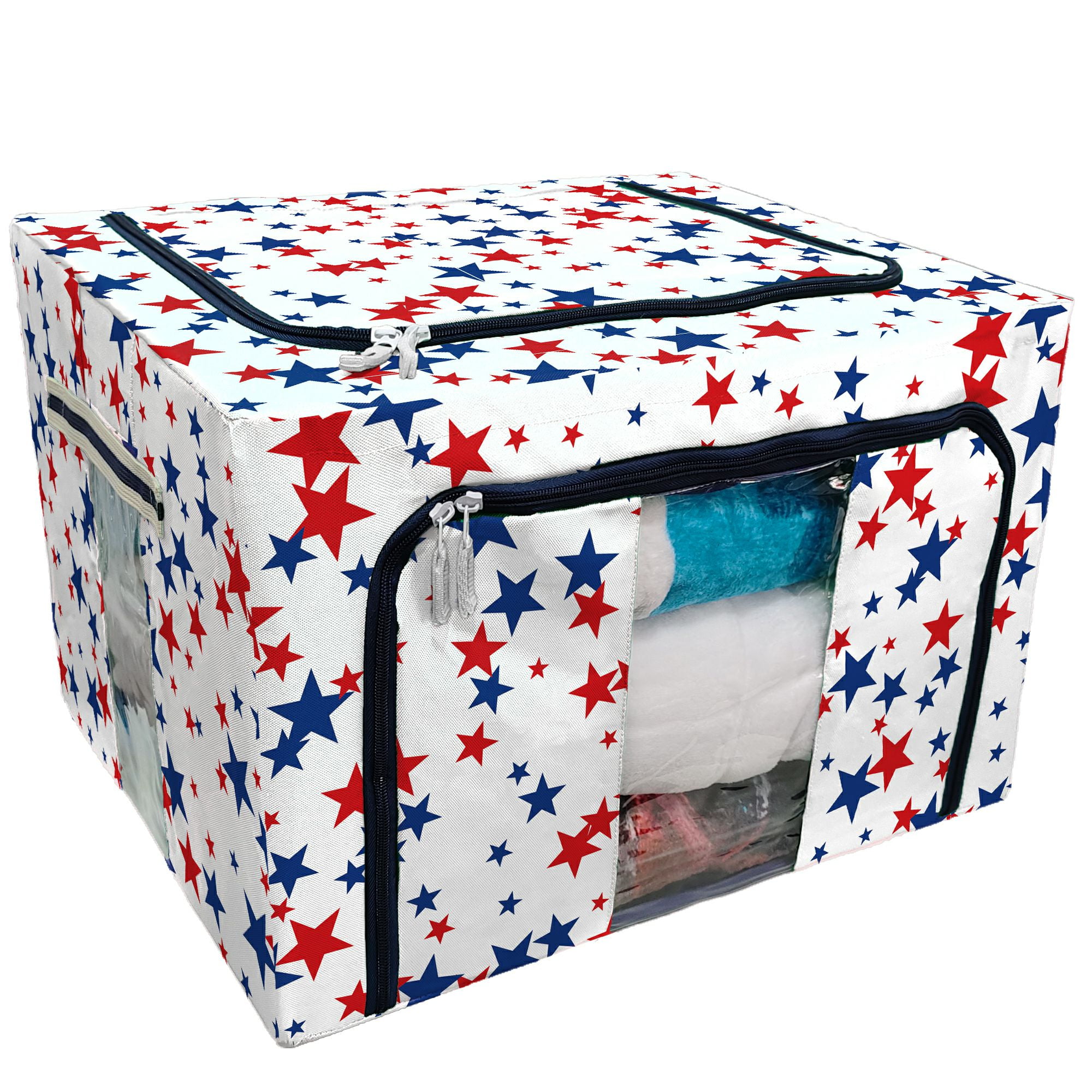 ABPHQTO Patriotic American Red Blue Stars White Storage Bag Clear ...