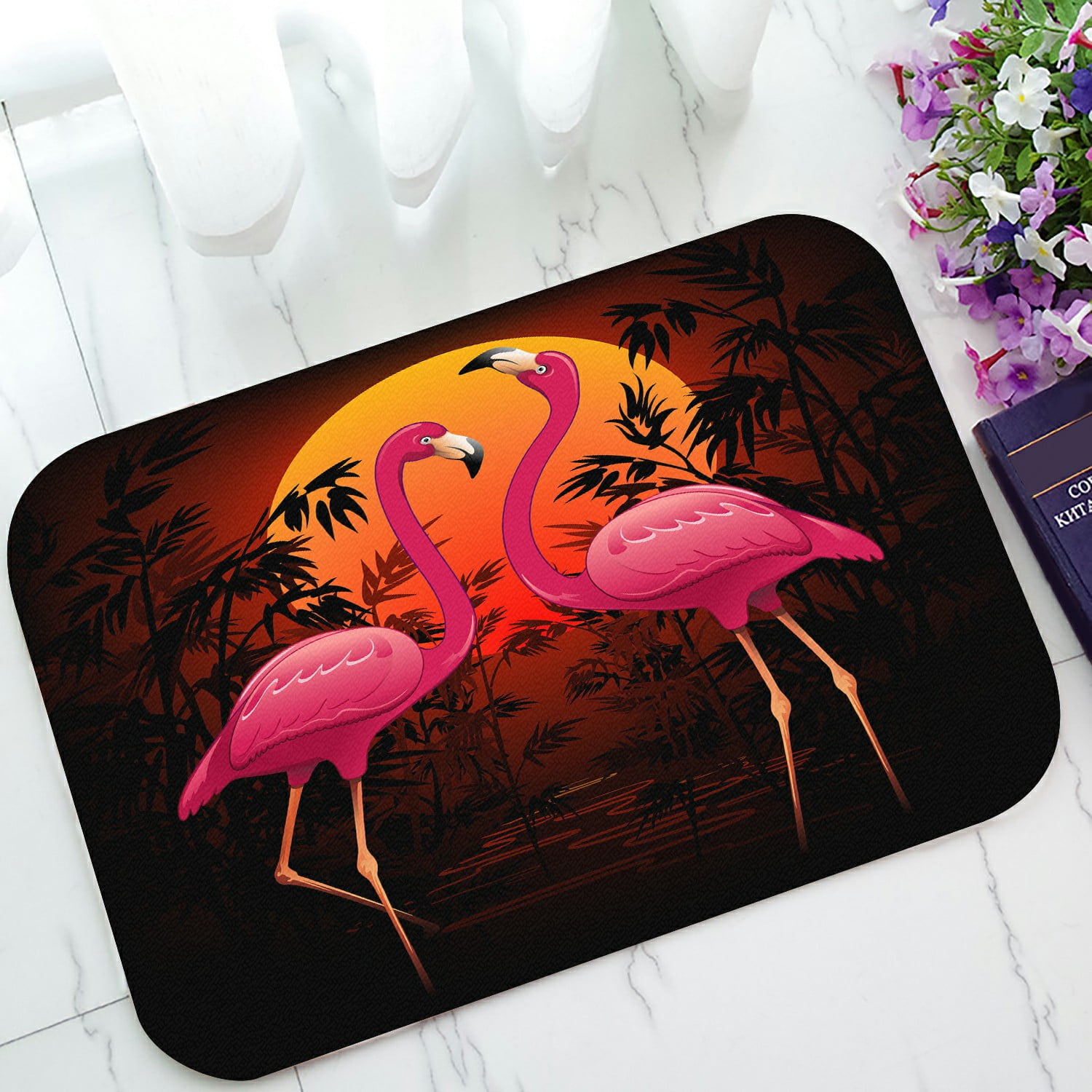 ABPHQTO Pink Flamingos On Tropical Peaceful Sunset Doormat Entrance Rug ...